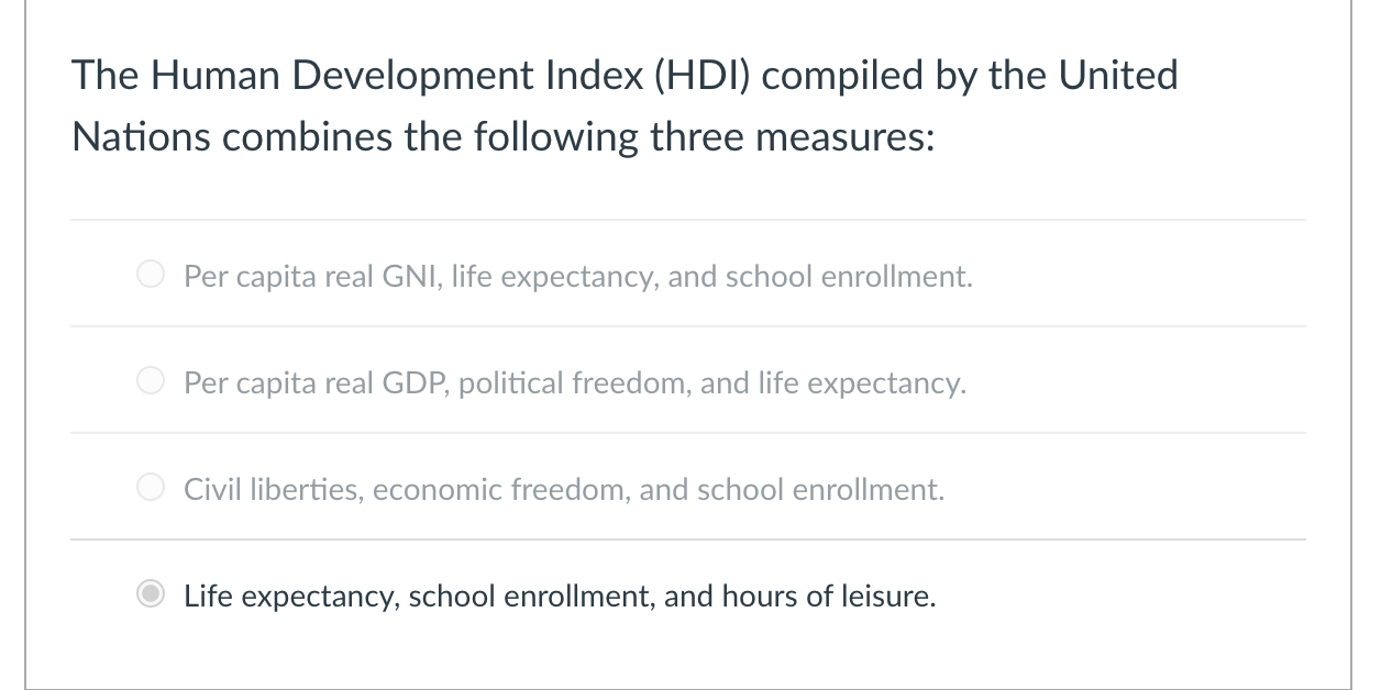 Solved The Human Development Index (HDI) compiled by the | Chegg.com