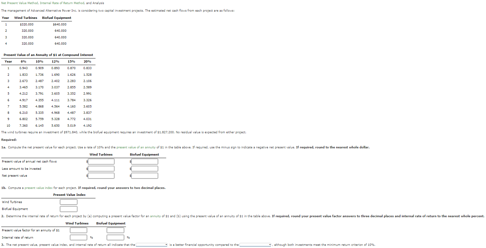 Solved Net Present Value Method, Internal Rate of Return | Chegg.com