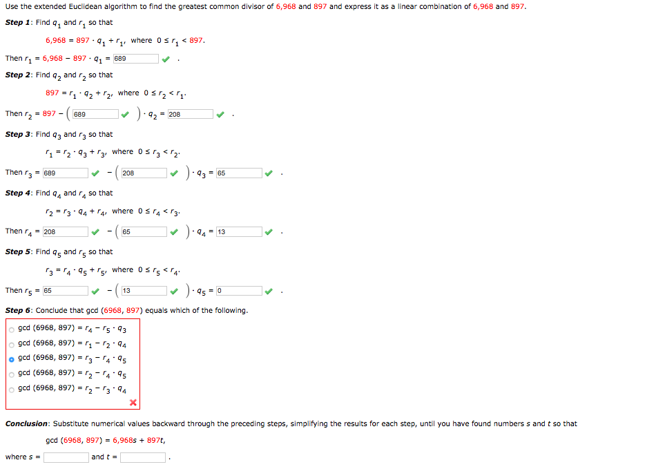 Solved Use the extended Euclidean algorithm to find the | Chegg.com