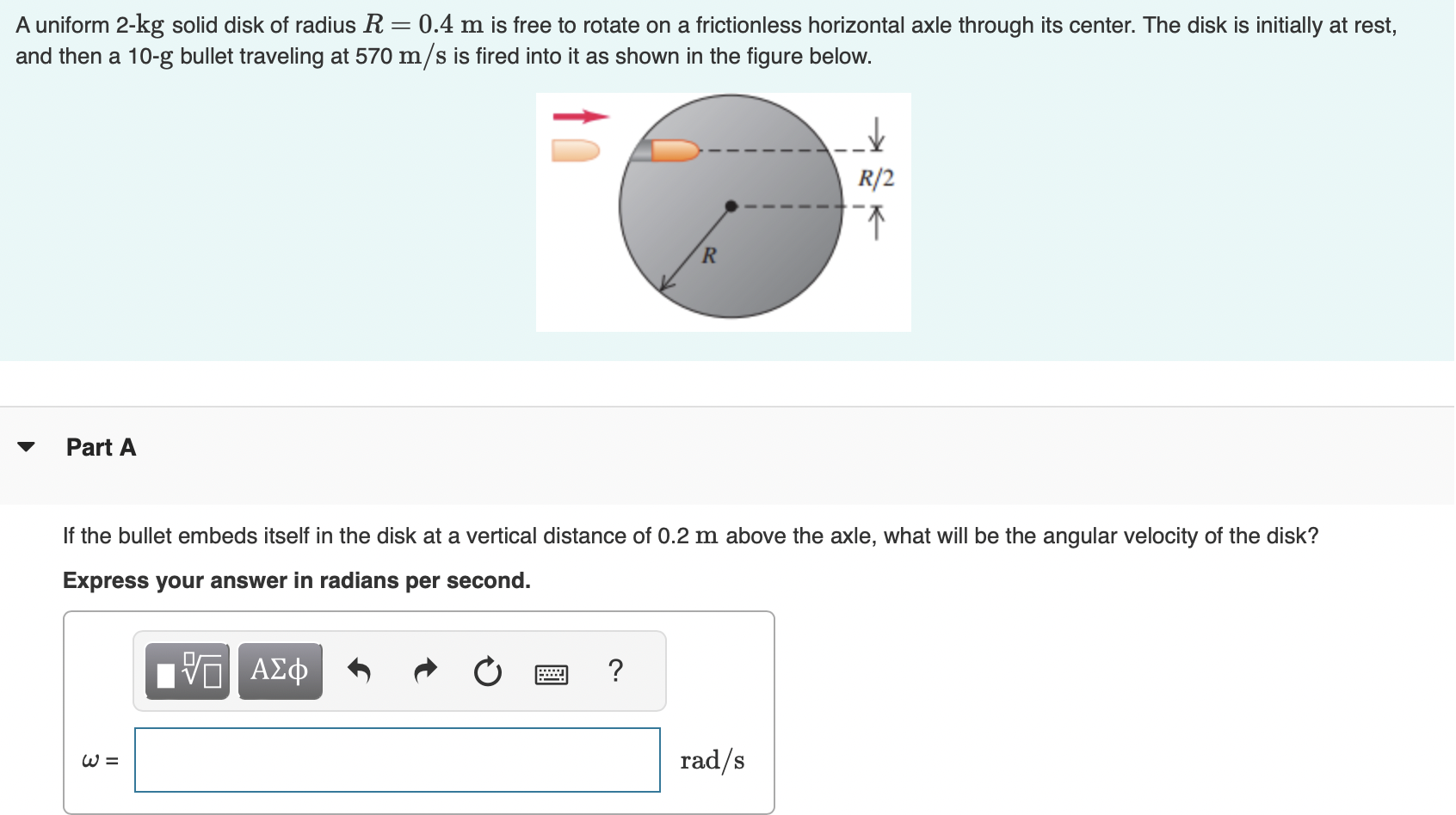 Solved A uniform 2- kg ﻿solid disk of radius R=0.4m ﻿is free | Chegg.com