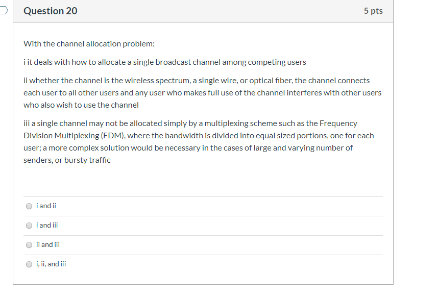Solved Question 20 5 pts With the channel allocation | Chegg.com