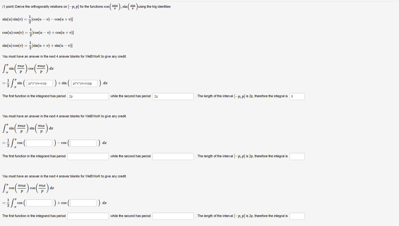 Solved (1 point) Derive the orthogonality relations on | Chegg.com