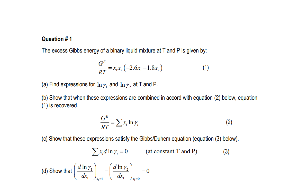 Solved The excess Gibbs energy of a binary liquid mixture at | Chegg.com
