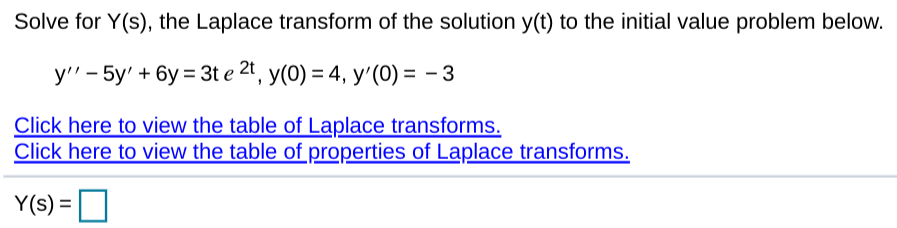 Solved Solve for Y(s), the Laplace transform of the solution | Chegg.com