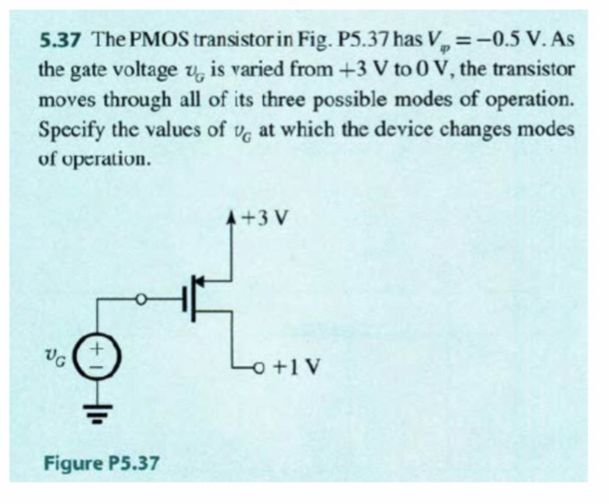Solved 5.37 The PMOS transistor in Fig. P5.37 has V-0.5 V. | Chegg.com