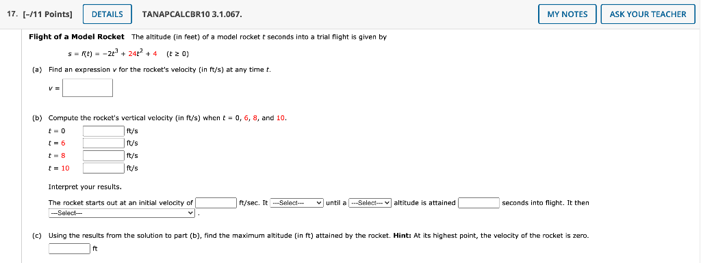 Solved 17. (-/11 Points] DETAILS TANAPCALCBR10 3.1.067. MY | Chegg.com