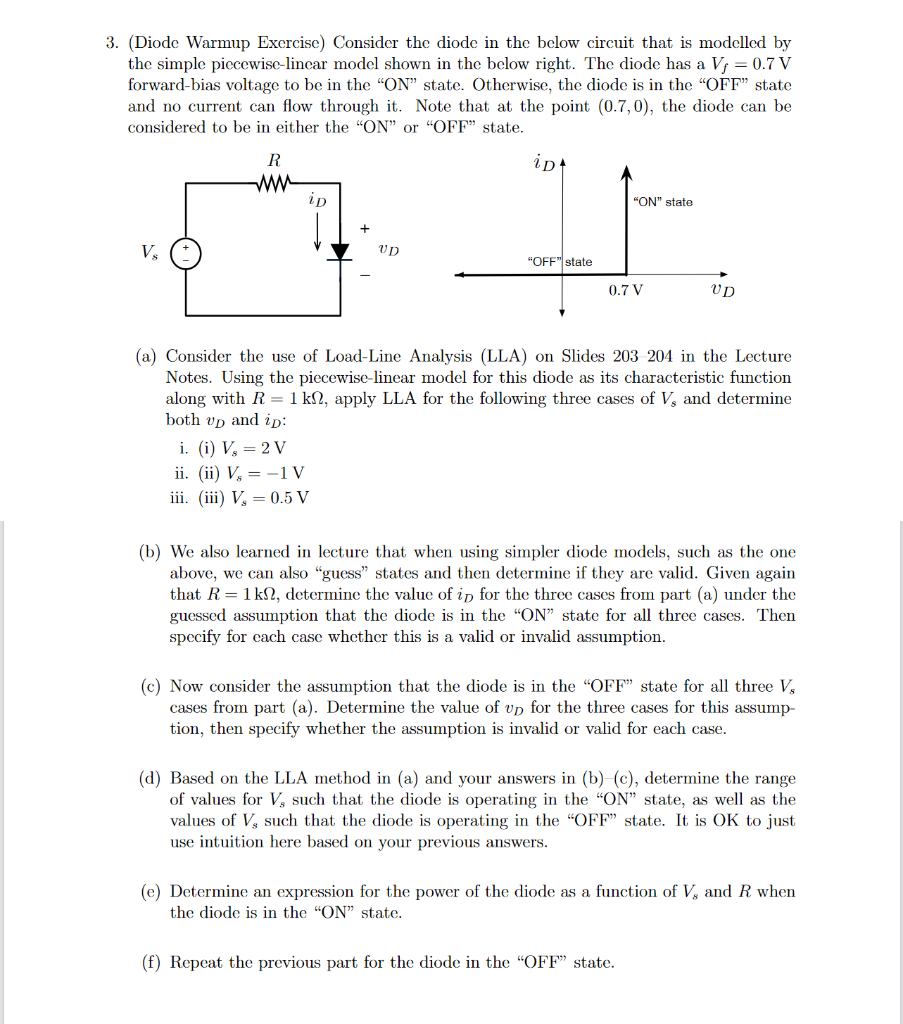 Solved 3. (Diode Warmup Exercise) Consider the diode in the | Chegg.com