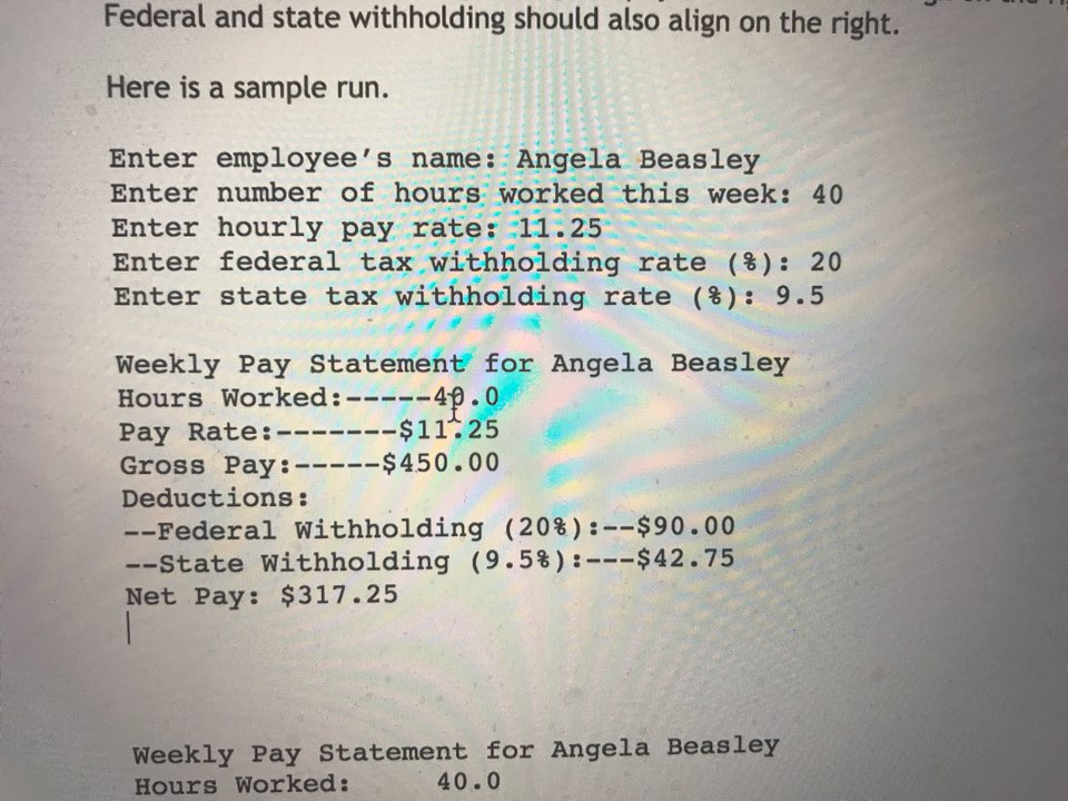 Solved Urgent!!!! Print a payroll statement. Read in the | Chegg.com