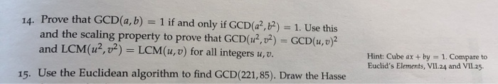 Solved 14. Prove that GCD(a, b) 1 if and only if GCD(a2, t2) | Chegg.com