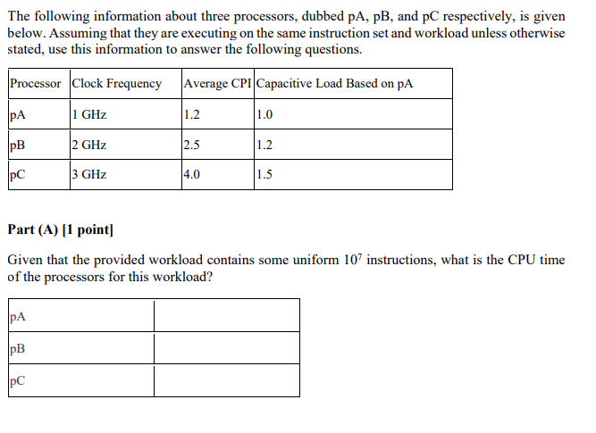 Solved The following information about three processors, | Chegg.com