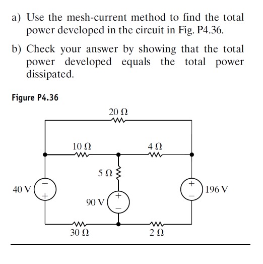 a) ﻿Use the mesh-current method to find the | Chegg.com