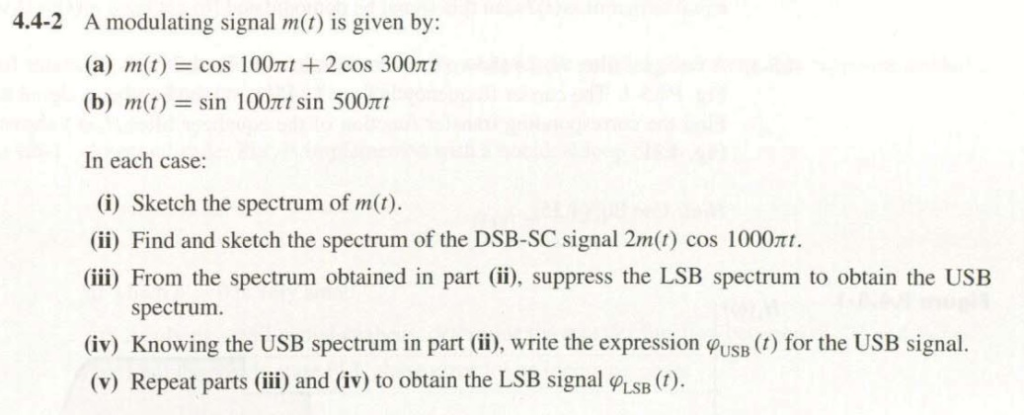 Solved 4.4-2 A modulating signal m(t) is given by: (a) m(t) | Chegg.com