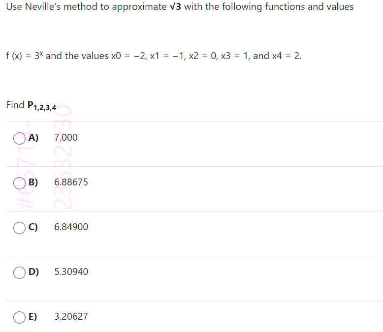 Use Neville's method to approximate v3 with the | Chegg.com
