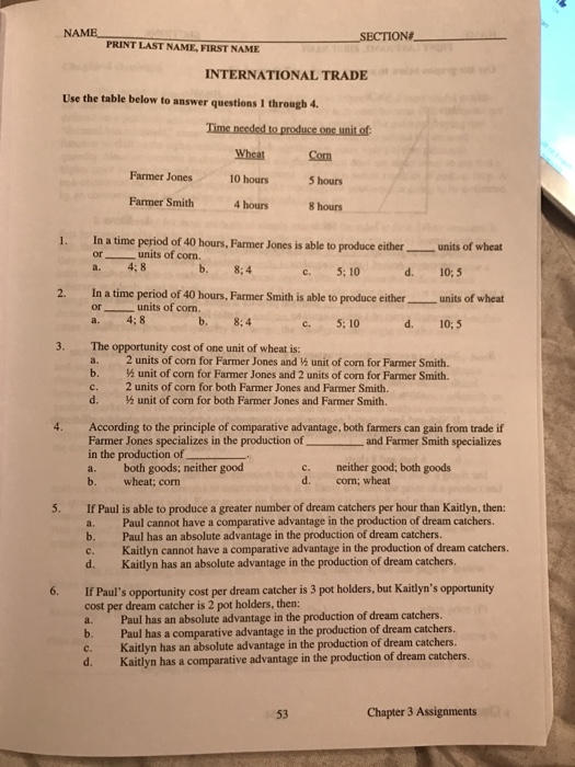 Solved NAME SECTIONA PRINT LAST NAME, FIRST NAME | Chegg.com