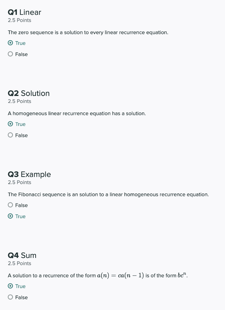 Solved Q1 Linear 2.5 Points The zero sequence is a solution | Chegg.com