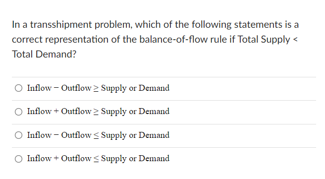 Solved In a transshipment problem, which of the following | Chegg.com
