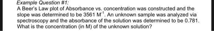 Solved Example Question #1 : A Beer's Law plot of Absorbance | Chegg.com