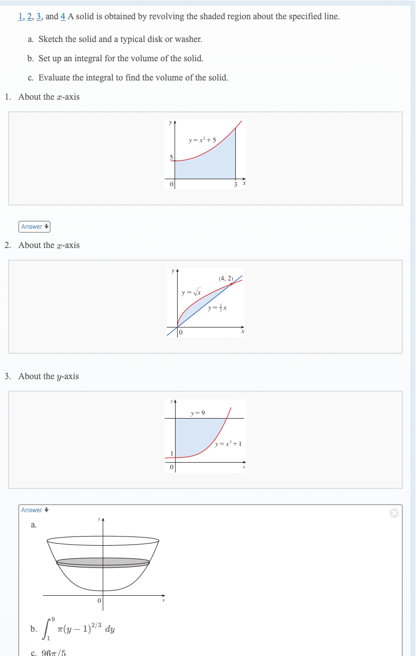 Solved 1,2,3, and 4 A solid is obtained by revolving the | Chegg.com