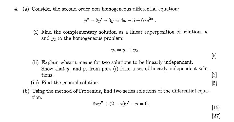 Solved 4. (a) Consider the second order non homogeneous | Chegg.com