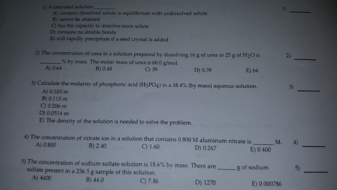 Solved 1 A Saturated Solution A Contains Dissolved Solute