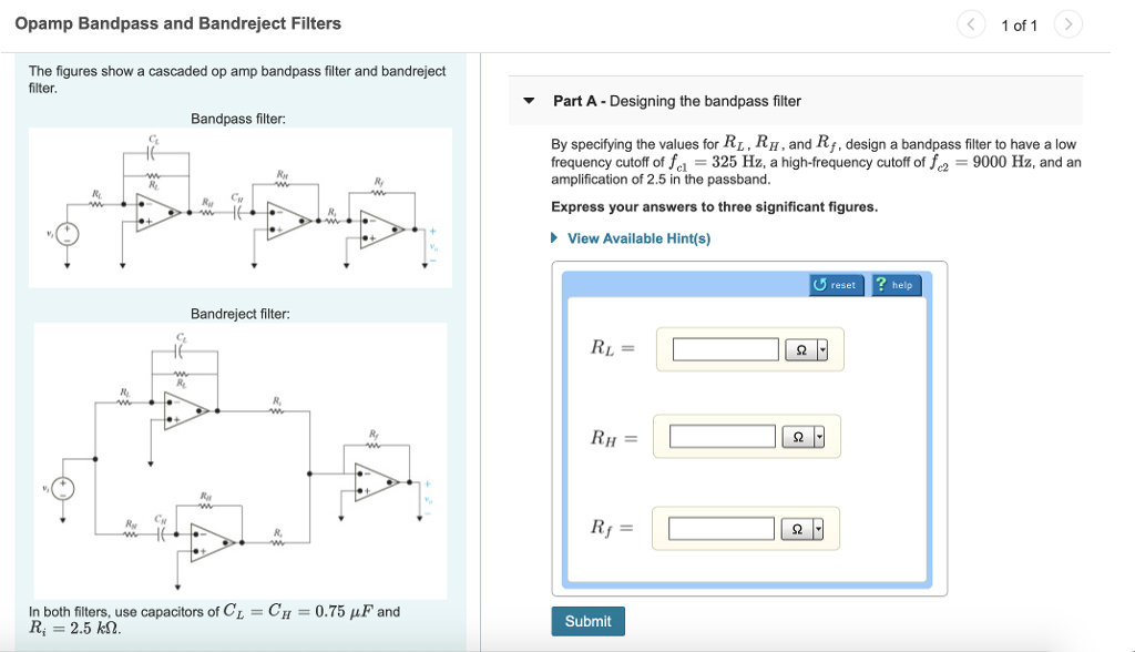 Solved Opamp Bandpass and Bandreject Filters The figures | Chegg.com