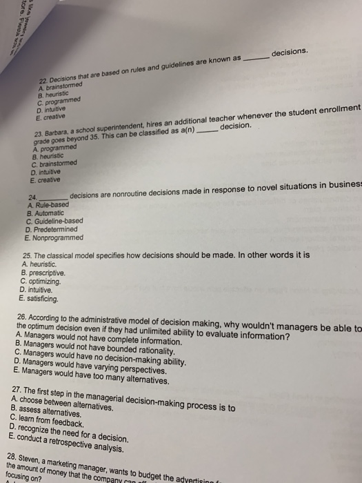 Solved: Decisions. 22. Decisions That Are Based On Rules A... | Chegg.com