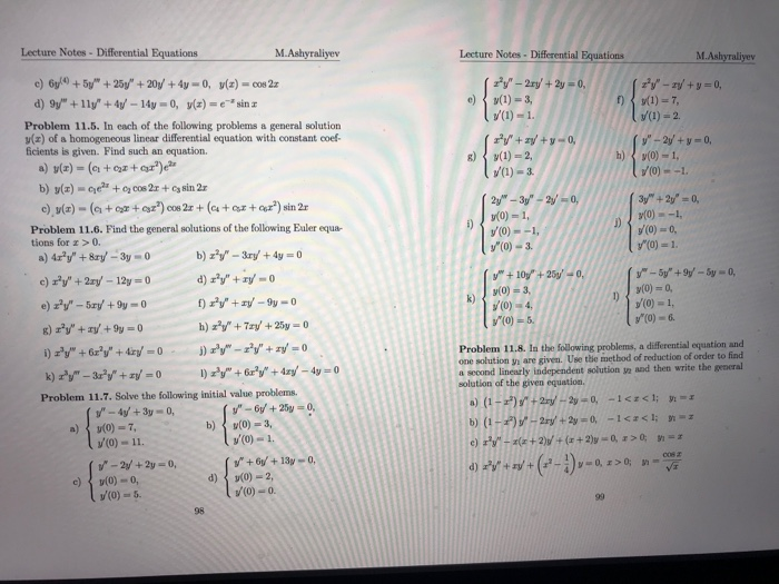 Solved Lecture Notes Differential Equations Lecture Notes | Chegg.com
