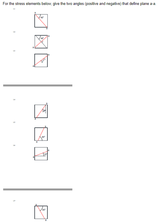 Solved For the stress elements below, give the two angles | Chegg.com
