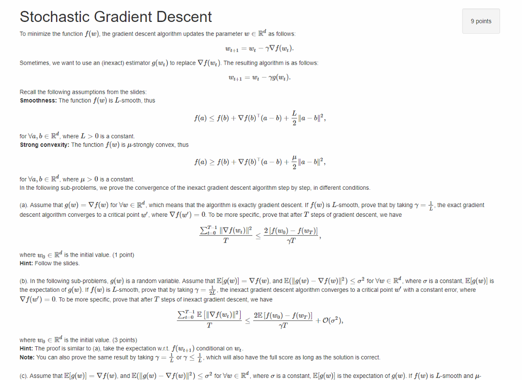 Stochastic Gradient Descent 9 points To minimize the | Chegg.com