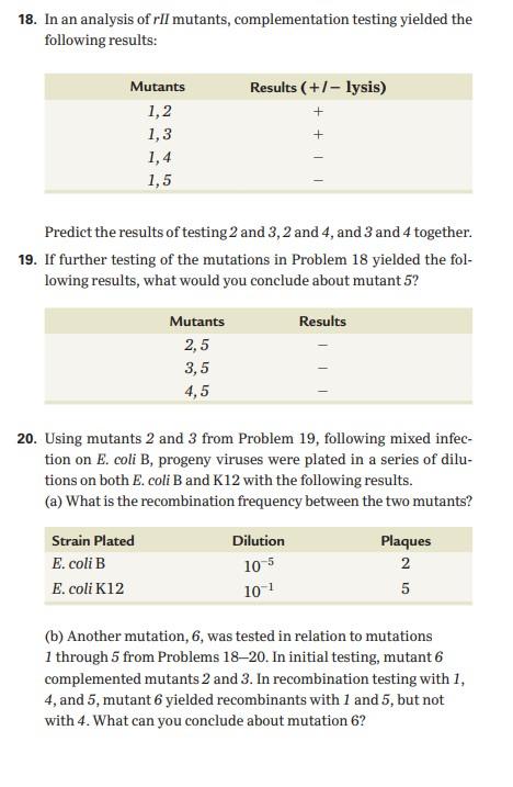Solved 18. In an analysis of rll mutants, complementation | Chegg.com