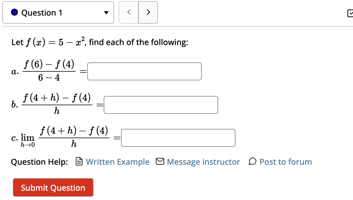 Solved Let f(x)=5-x2, ﻿find each of the | Chegg.com