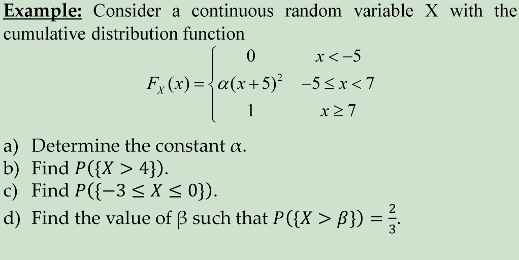 Solved Example: Consider a continuous random variable X with | Chegg.com