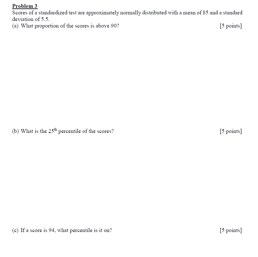 Solved Problem 3 Scores of a standardized test are | Chegg.com