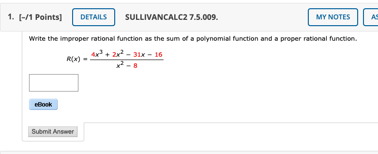 Solved 1. (-/1 Points] DETAILS SULLIVANCALC2 7.5.009. MY | Chegg.com