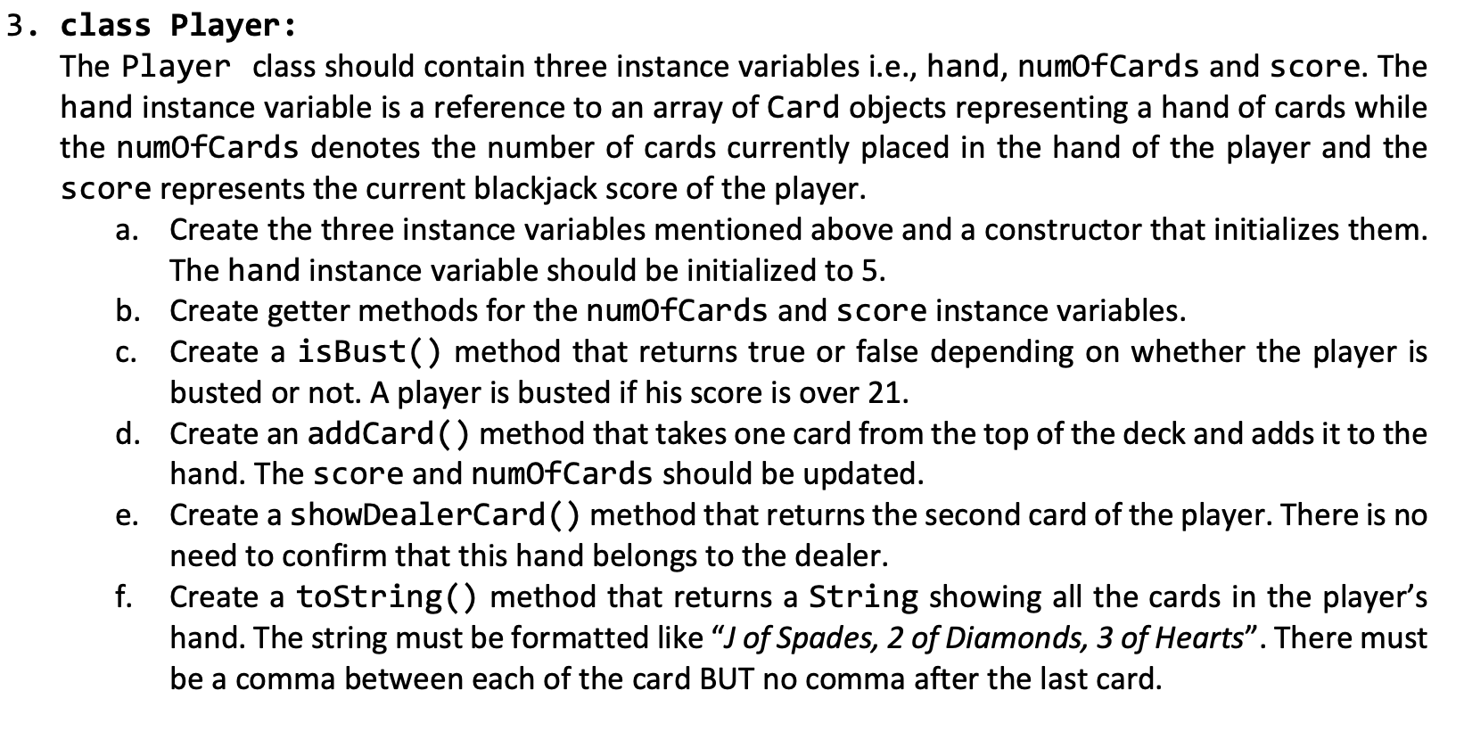a. 3. class Player: The Player class should contain | Chegg.com