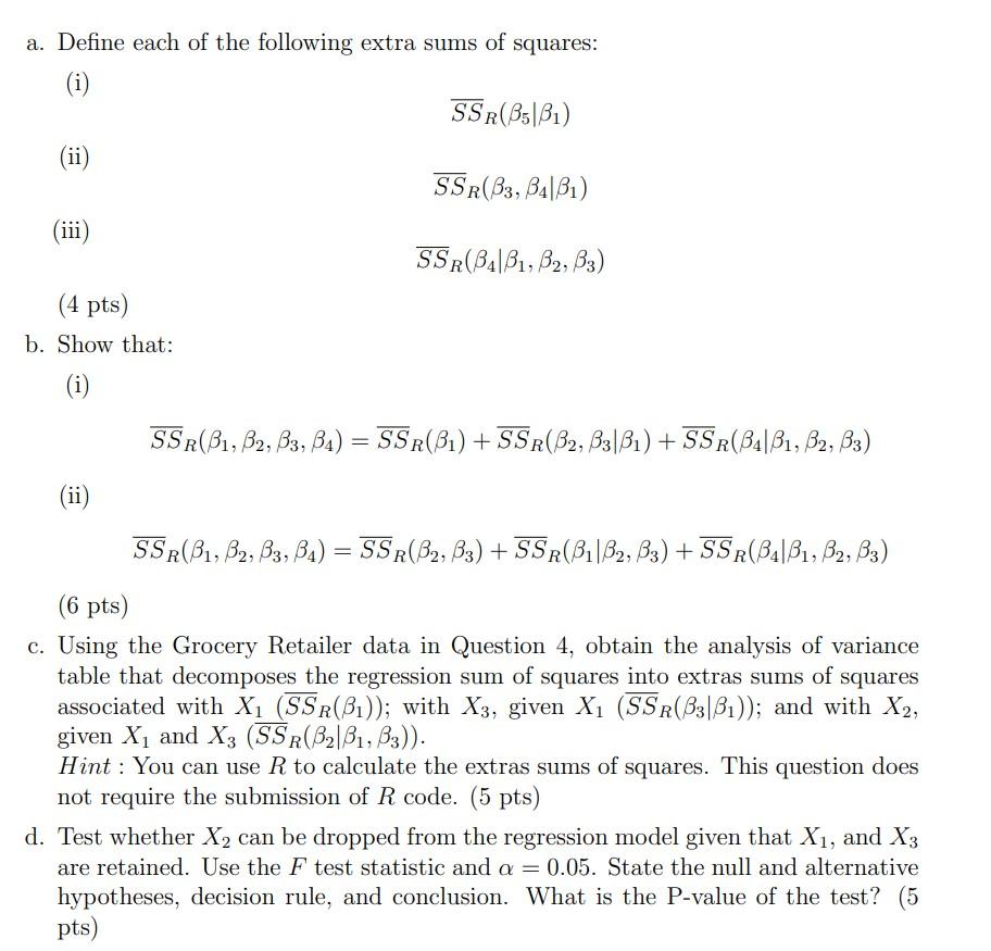 Solved a. Define each of the following extra sums of | Chegg.com