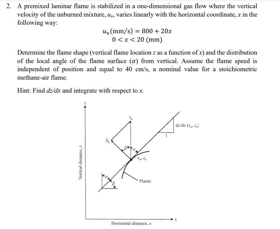 Solved 2. A premixed laminar flame is stabilized in a | Chegg.com