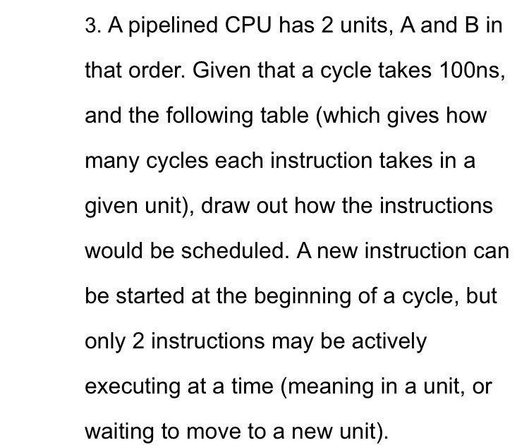 Solved 3. A pipelined CPU has 2 units, A and B in that | Chegg.com