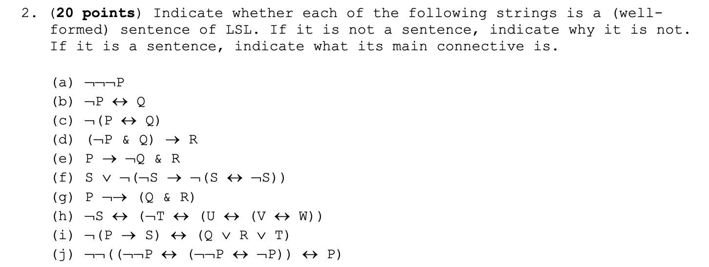 Solved 2. (20 points) Indicate whether each of the following | Chegg.com