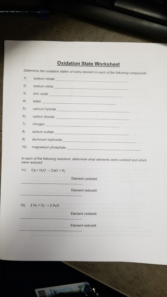 Solved Oxidation State Worksheet Determine the oxidation | Chegg.com
