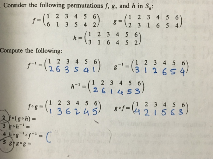 Solved Consider the following permutations f, g, and h in | Chegg.com