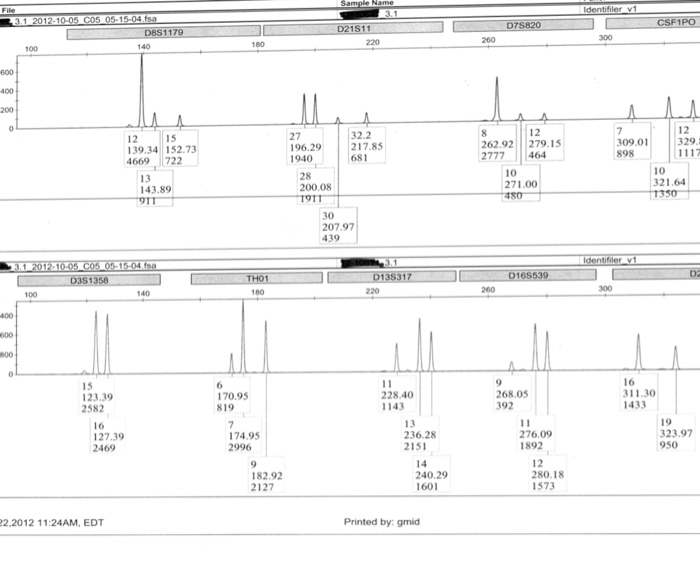 Solved In the following electropherogram, for each STR | Chegg.com