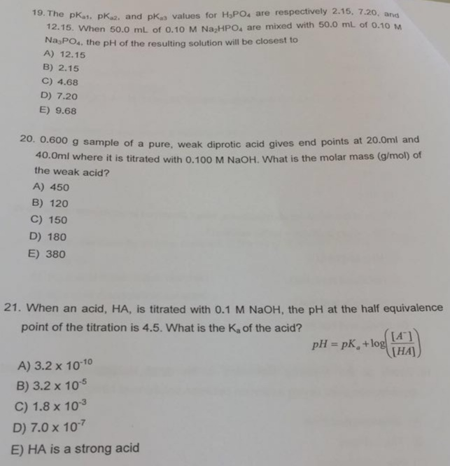 Solved 19. The pk. PK. and pks values for H3PO4 are | Chegg.com