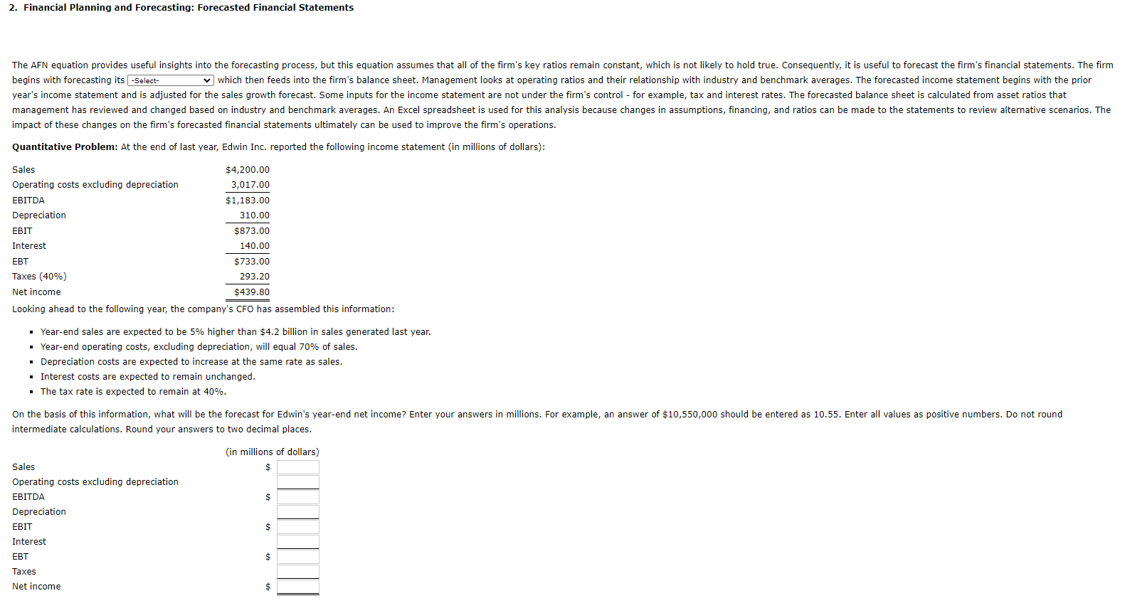 Solved 2. Financial Planning and Forecasting: Forecasted | Chegg.com