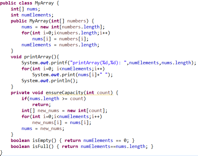 Solved In the above class ‘MyArray’, define a new method | Chegg.com