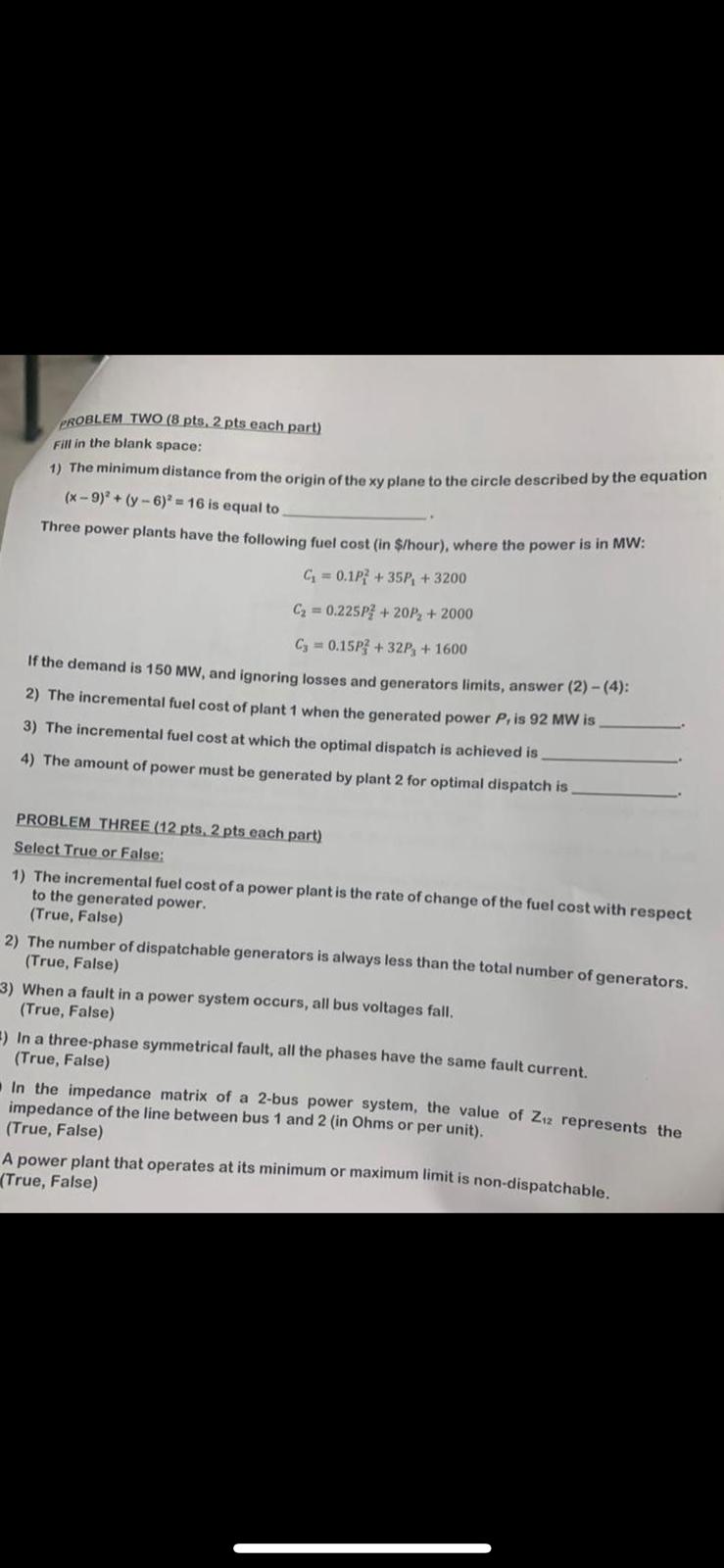 Solved PROBLEM TWO ( 8 pts, 2 pts each part) Fill in the | Chegg.com Solved PROBLEM TWO ( 8 pts, 2 pts each part) Fill in the | Chegg.com
