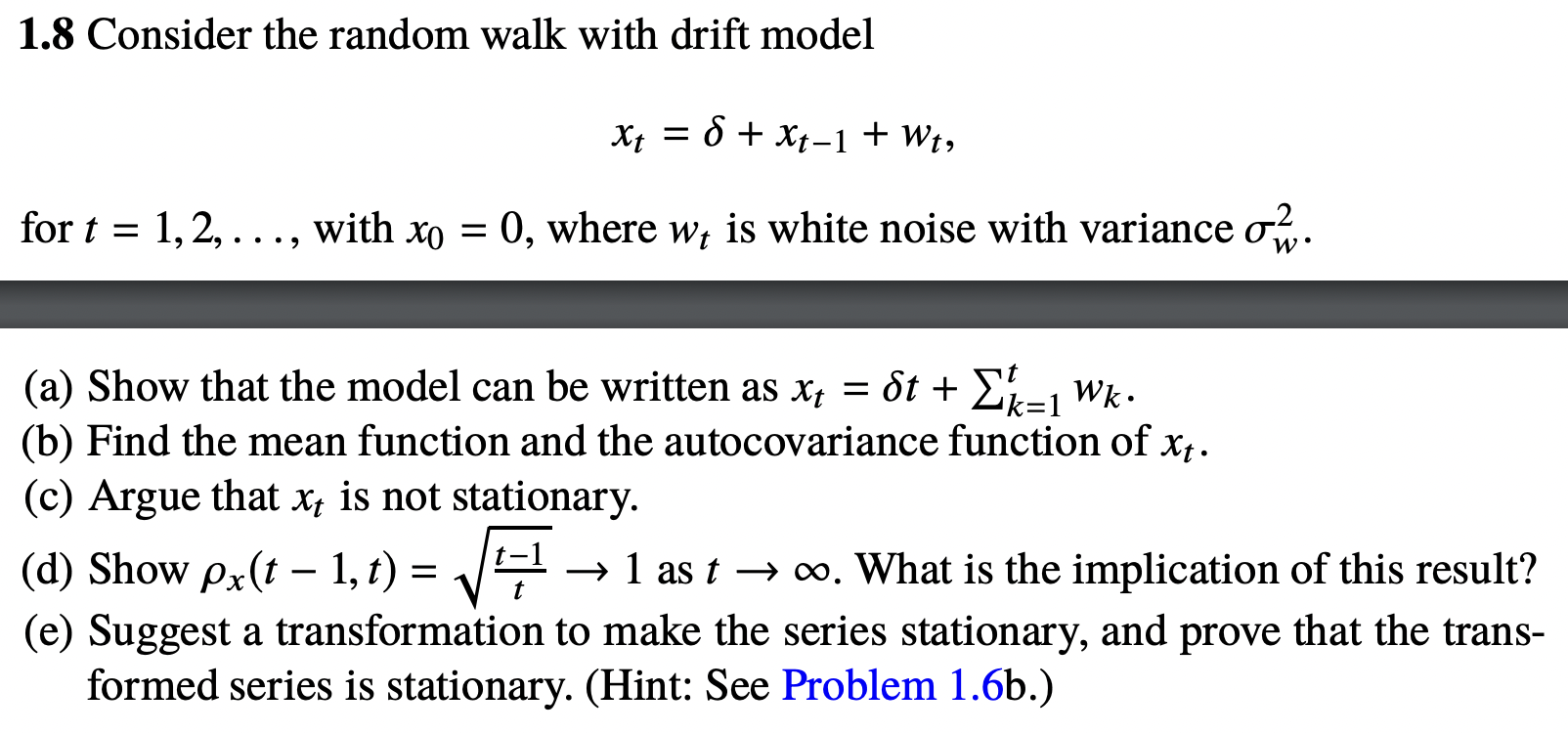 Solved 1.8 Consider the random walk with drift model X1 = + | Chegg.com