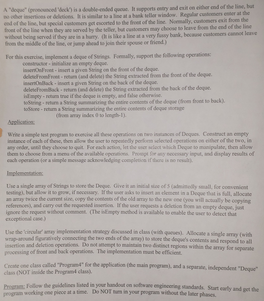 Solved A "deque" (pronounced 'deck') is a double-ended | Chegg.com