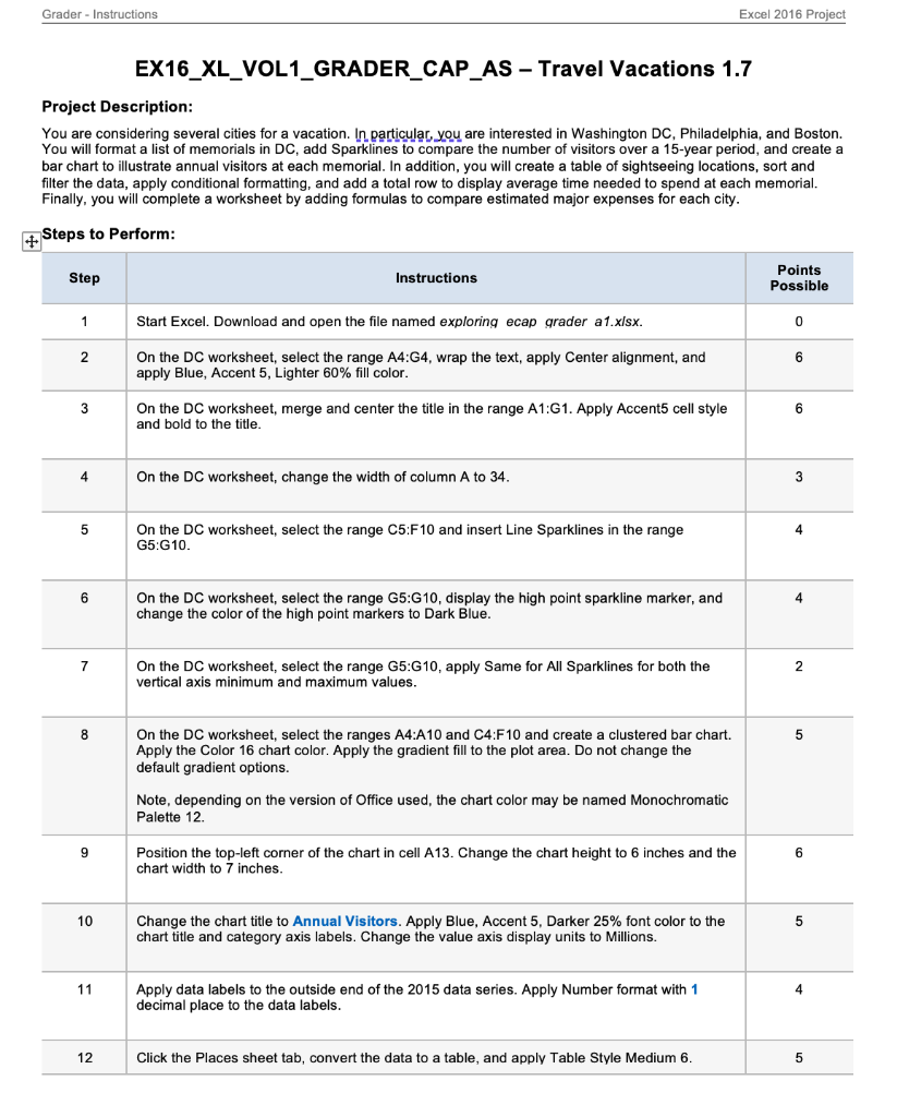Solved Grader - Instructions Excel 2016 Project | Chegg.com