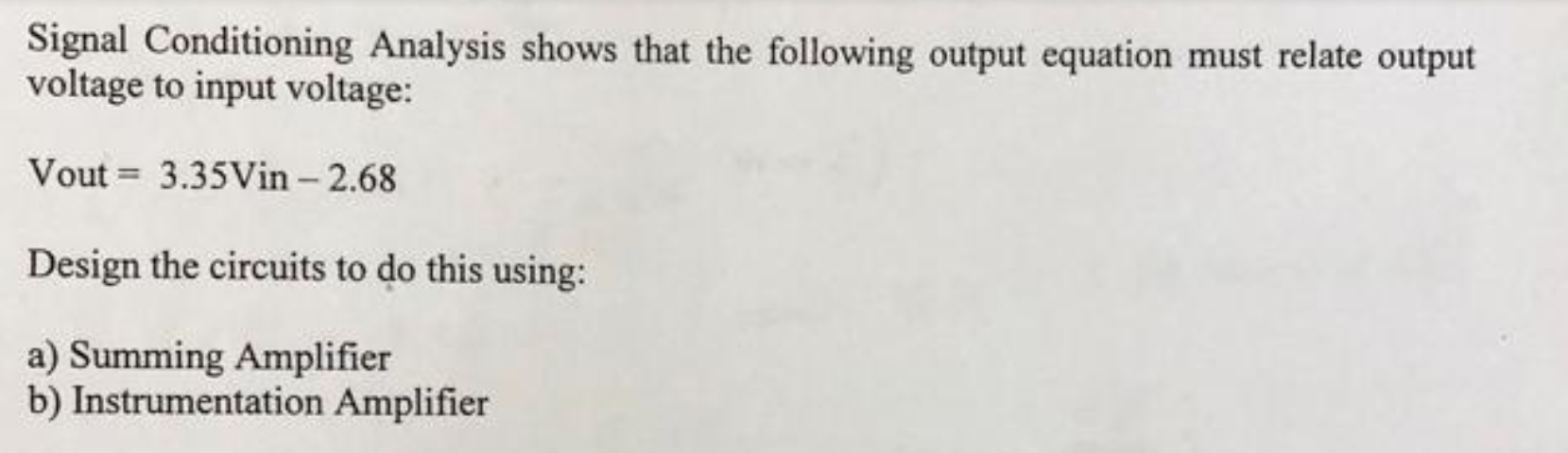 Solved Signal Conditioning Analysis shows that the following | Chegg.com